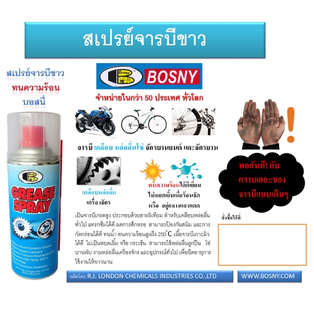 สเปรย์จารบีขาว สเปรย์หล่อลื่น บอสนี่ BOSNY Grease B115 - sb_shopping ...