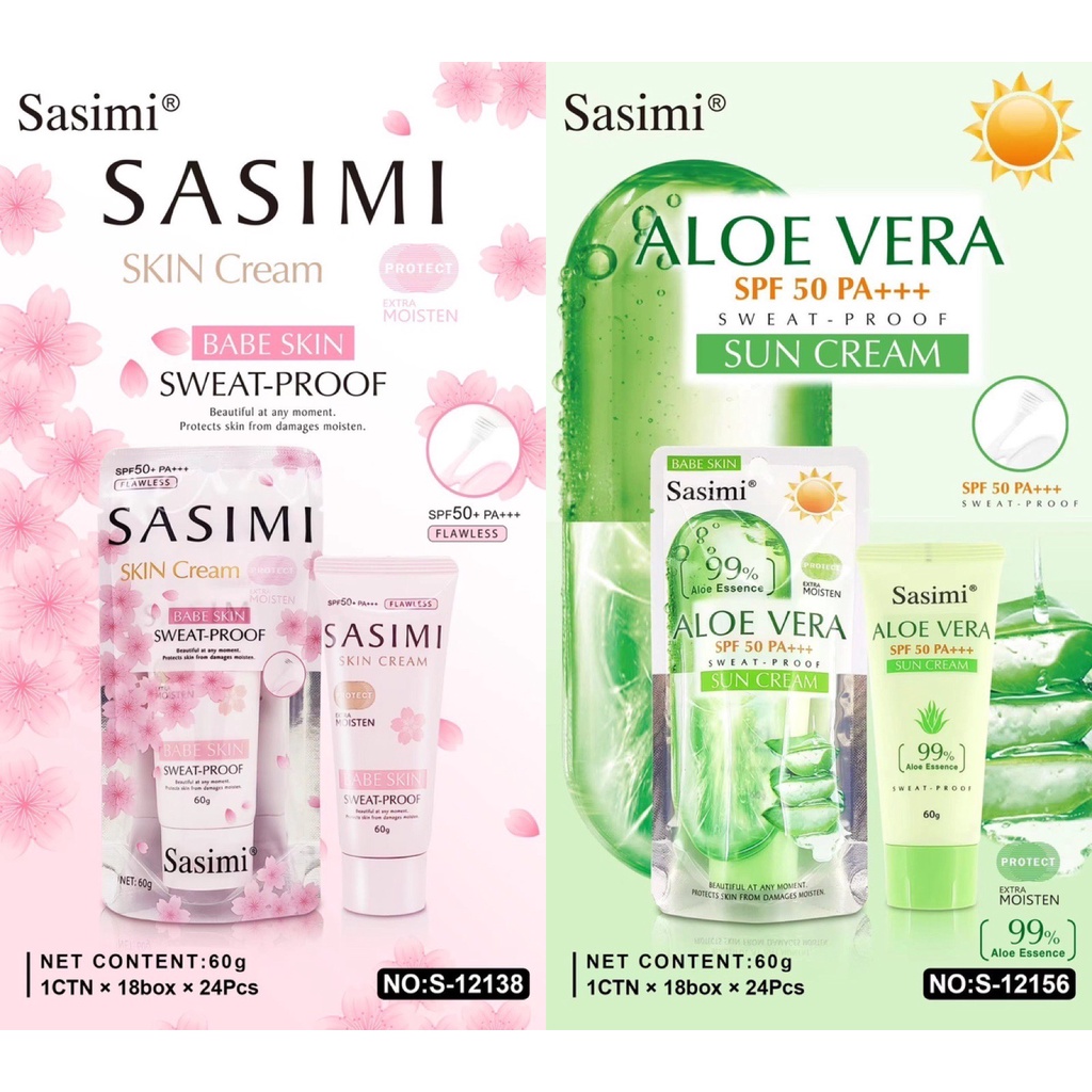 SASIMI Sun Cream ครีมกันแดดซาซิมิ สูตรว่านหางจระเข้ และ ซากุระ SPF50 PA ...