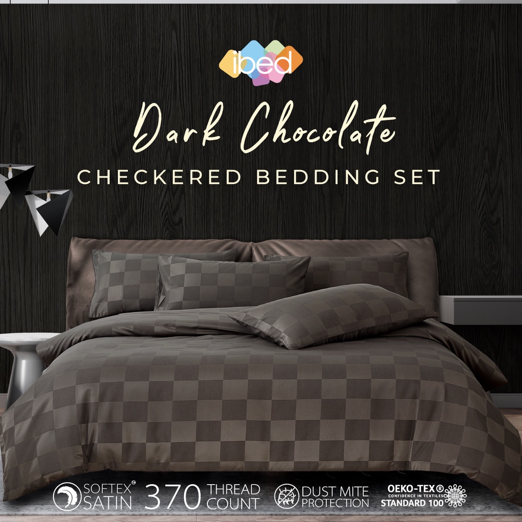 ibed ชุดผ้าปูที่นอนครบเซ็ท Softex Satin (ลายตาราง)Dark Chocolate 3.5 ...