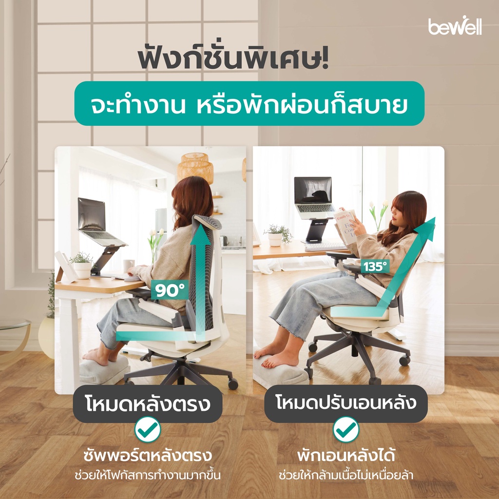 ใส่โค้ดรับเงินคืน 1000 coins Bewell เก้าอี้ทำงานเพื่อสุขภาพ พรีเมียมรุ่น Cuddle เล็กแต่ซัพพอร์ต ...