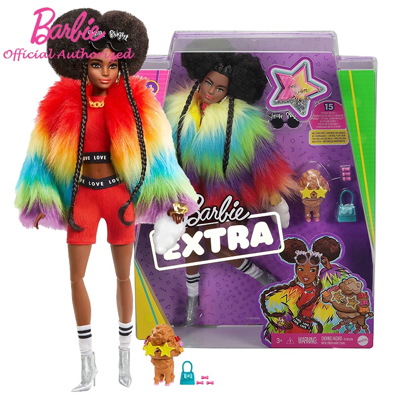 Barbie Extra Dolls Oldschool Furry Rainbow Coat Girl Pet Poodle ...
