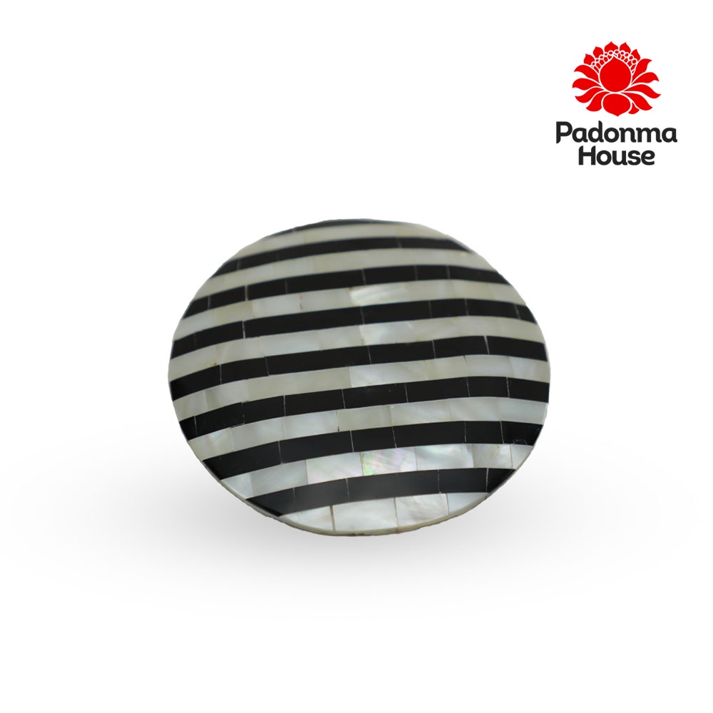 Mother Of Pearl Coaster with Black italic line & black and white small ...