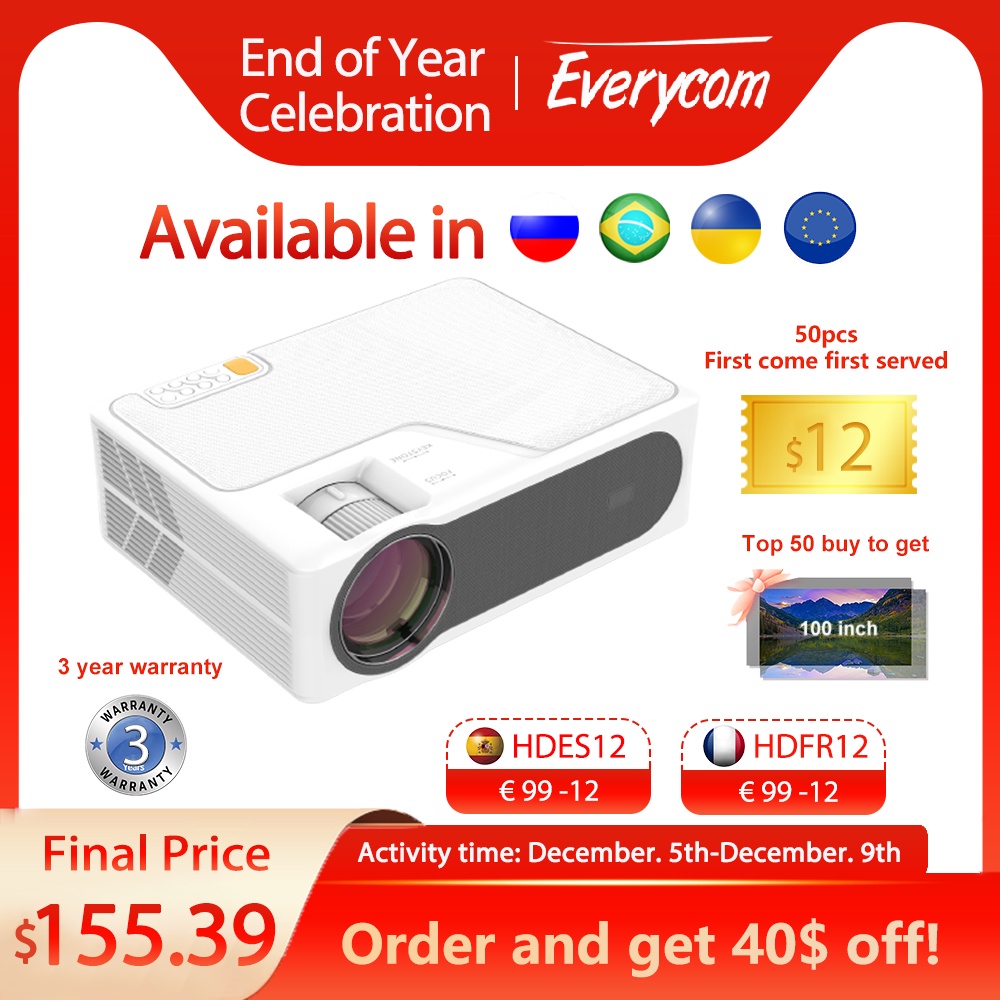 Everycom YG625 Projector LED LCD Native 1080P 7000 Lumens Support ...