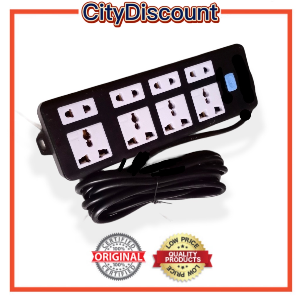 Power Universal Outlet Extension Cord 8 Gang Socket with Switch 3 Meter ...
