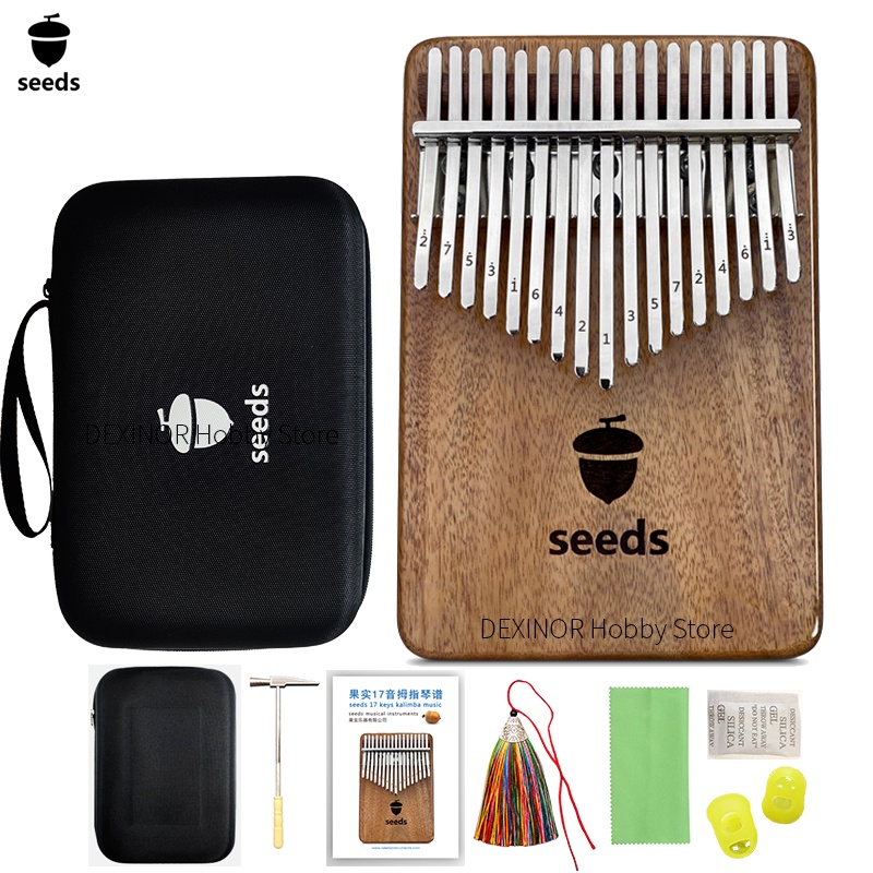 Seeds Metal Bridge Kalimba 17 Keys Flat Board Wooden Piano Keyboard ...