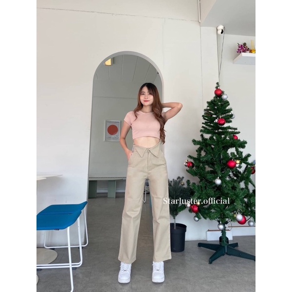 กางเกงขากระบอกเอวพับทรงเกาหลี chuu -5kg - starluster - ThaiPick