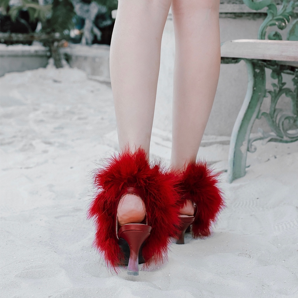Hello Fluffy Shoe รองเท้าส้นสูงขนาด 3 นิ้วแต่งโบว์ขนกระต่ายสุดน่ารัก ...