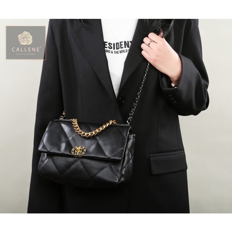 CALLENE กระเป๋าสะพายหนังแท้แถมถุงผ้าแบรนด์สกรีนลายC16 - callene ...