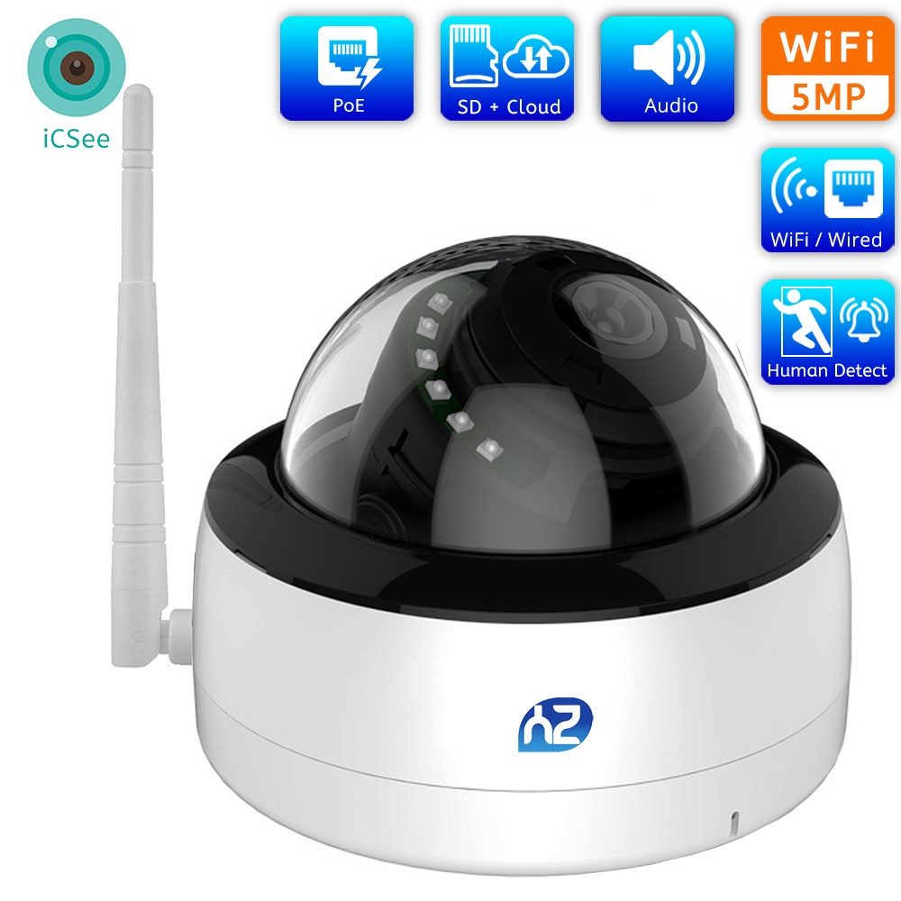 5MP WiFi PoE Dome IP Camera Indoor H.265 AI Humanoid Detection TF Card ...