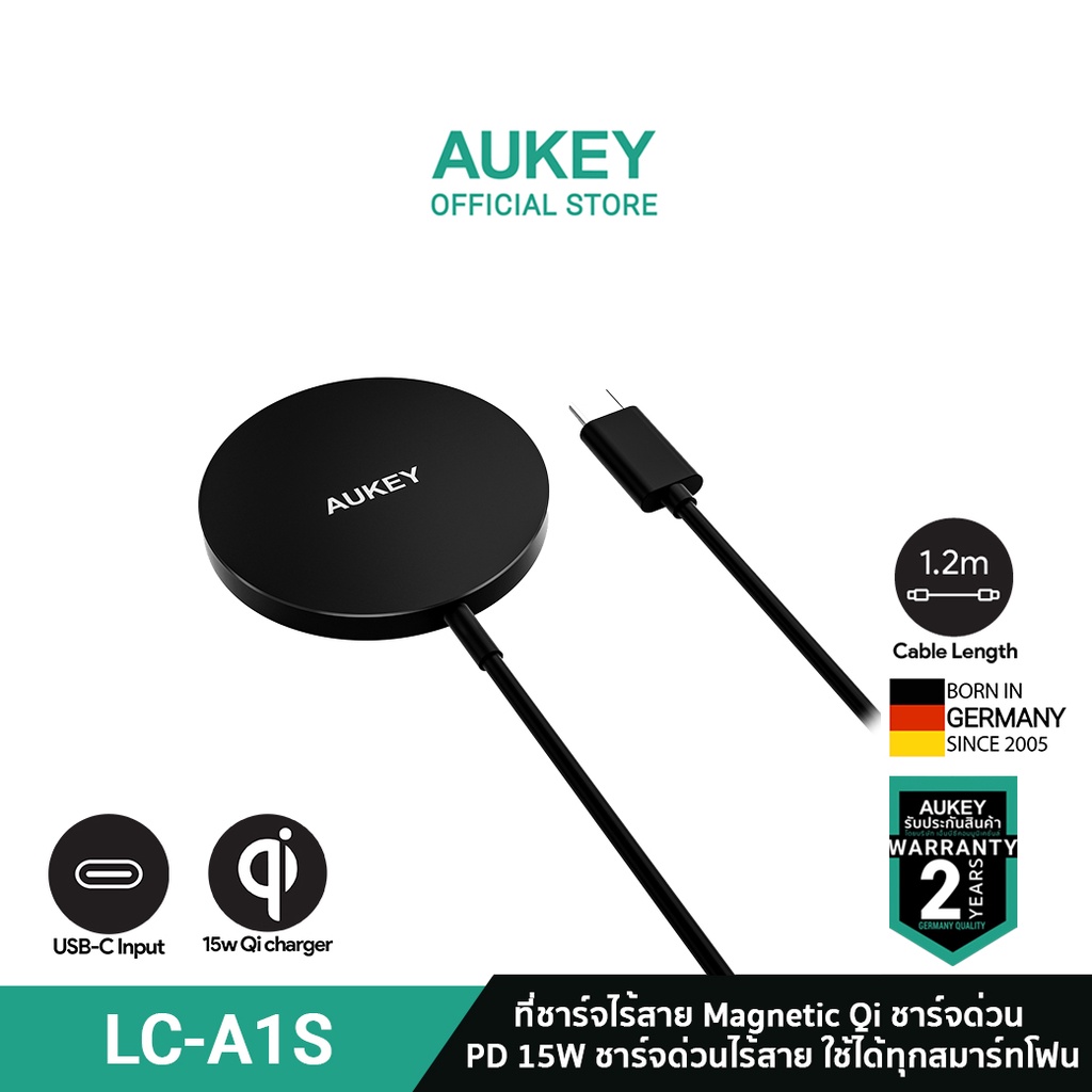 แถมฟรี หัวปลั๊ก 20 วัตต์ AUKEY LC-A1SPA-F1S แท่นชาร์จไร้สาย Aircore Wireless Charger 15W ...
