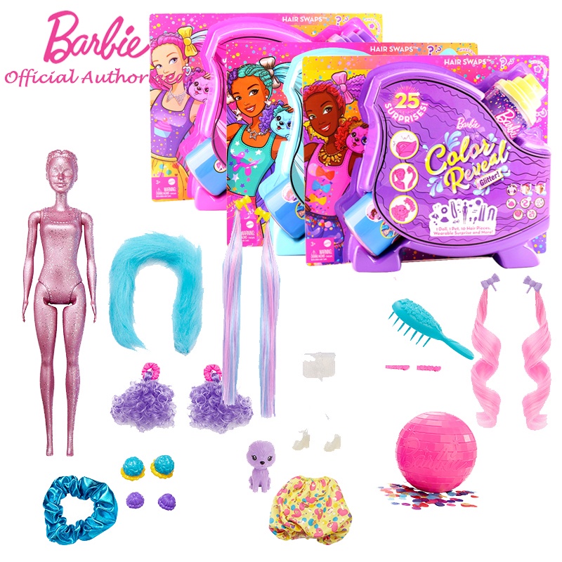 Barbie Color Reveal Doll Glittery Purple With 25 Hairstyling & Party ...