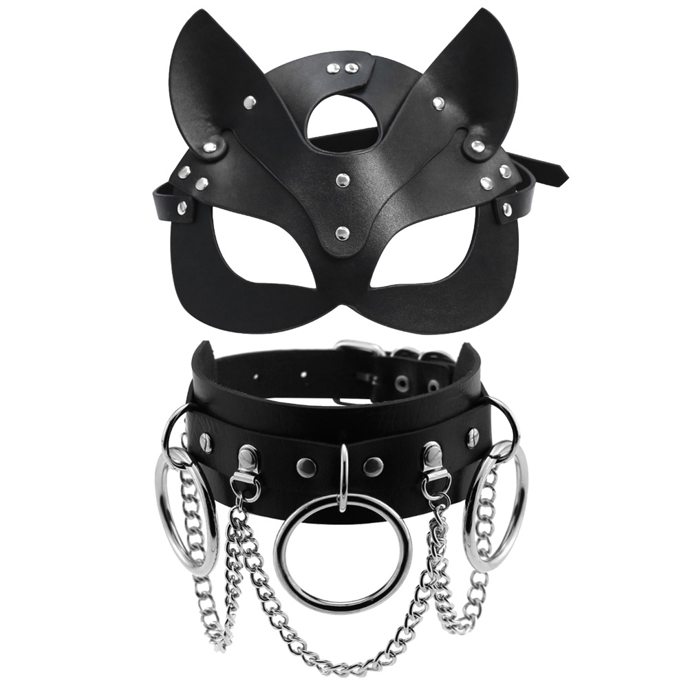 Leather Mask Women Bdsm Collar Fetish Erotic Masquerade Halloween ...