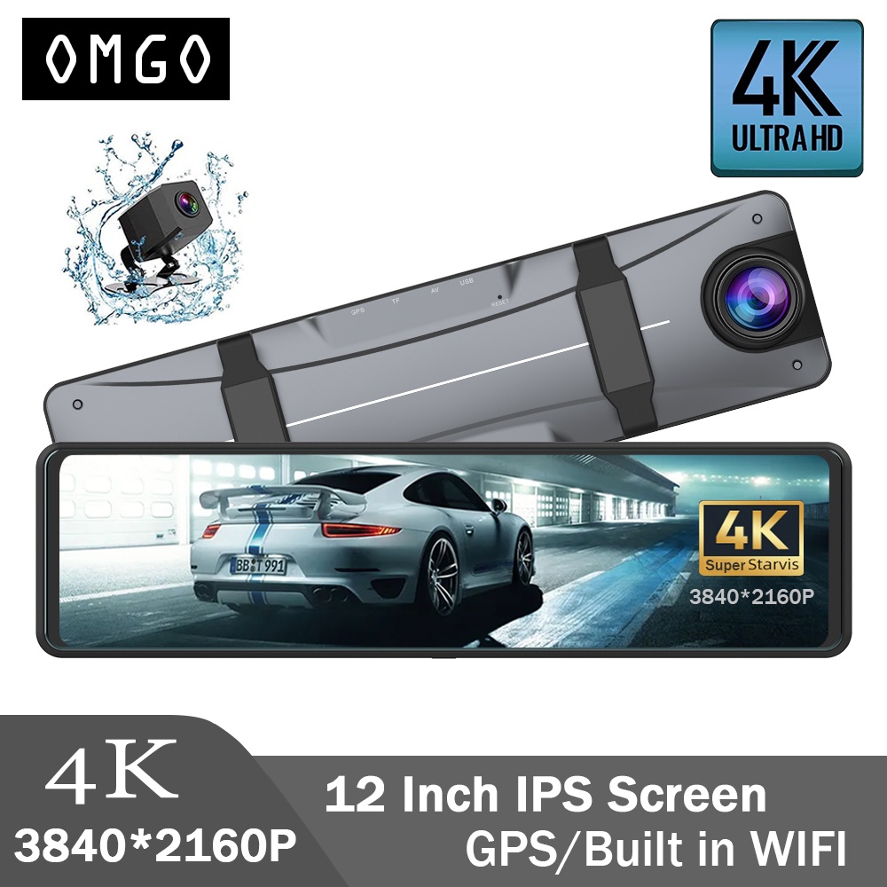 12 Inch 4K GPS WIFI Dash Cam Mirror Car Dvr Dual Lens Dashcam IPS ...