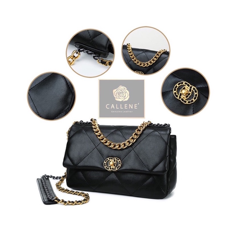 CALLENE กระเป๋าสะพายหนังแท้แถมถุงผ้าแบรนด์สกรีนลายC16 - callene ...