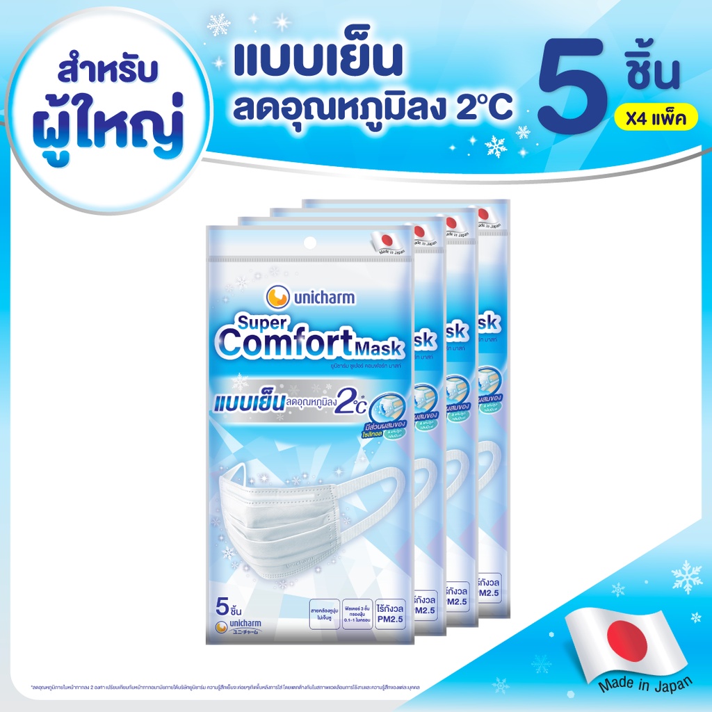 Unicharm Super Comfort Mask ยูนิชาร์ม ซูเปอร์ คอมฟอร์ท มาสก์ หน้ากากอนามัยสูตรเย็น จำนวน 5 ชิ้น ...