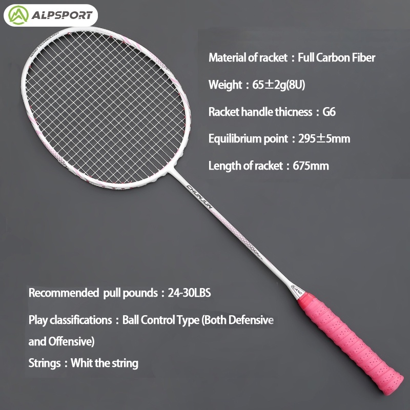 ALP DF 8U G6 Max 30Lbs Strung 100 Full Carbon Fiber Pink Badminton ...