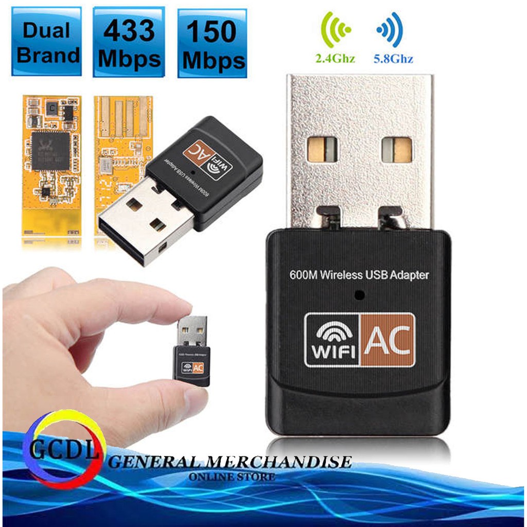 600Mbps Dual Band 2.4G / 5G Hz Wireless Lan USB PC WiFi Adapter ...