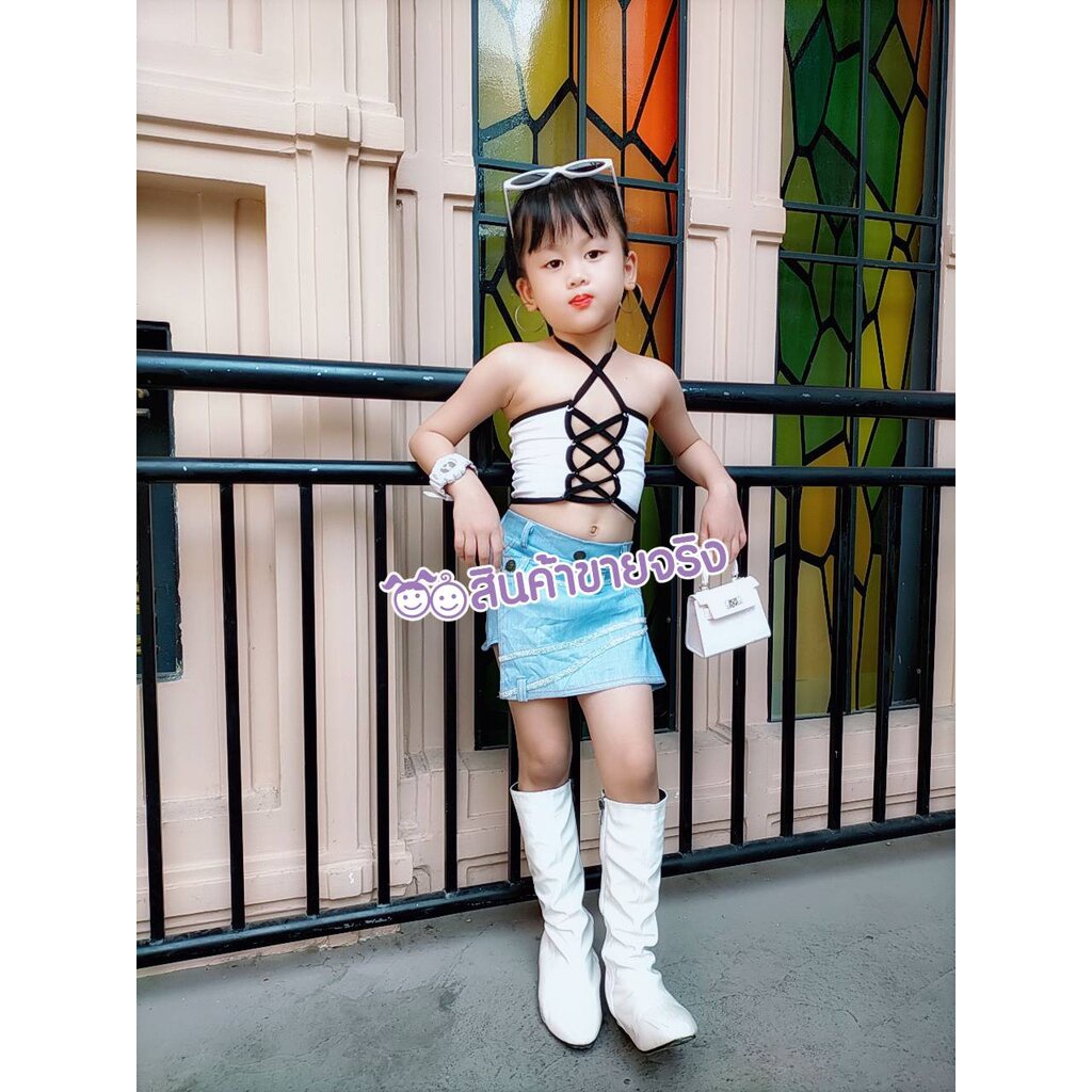 KS01พร้อมส่งชุดเด็กผู้หญิงชุดเซทเสื้อขาวxxxกระโปรงยีนส์สั้น - iamailada09 - ThaiPick