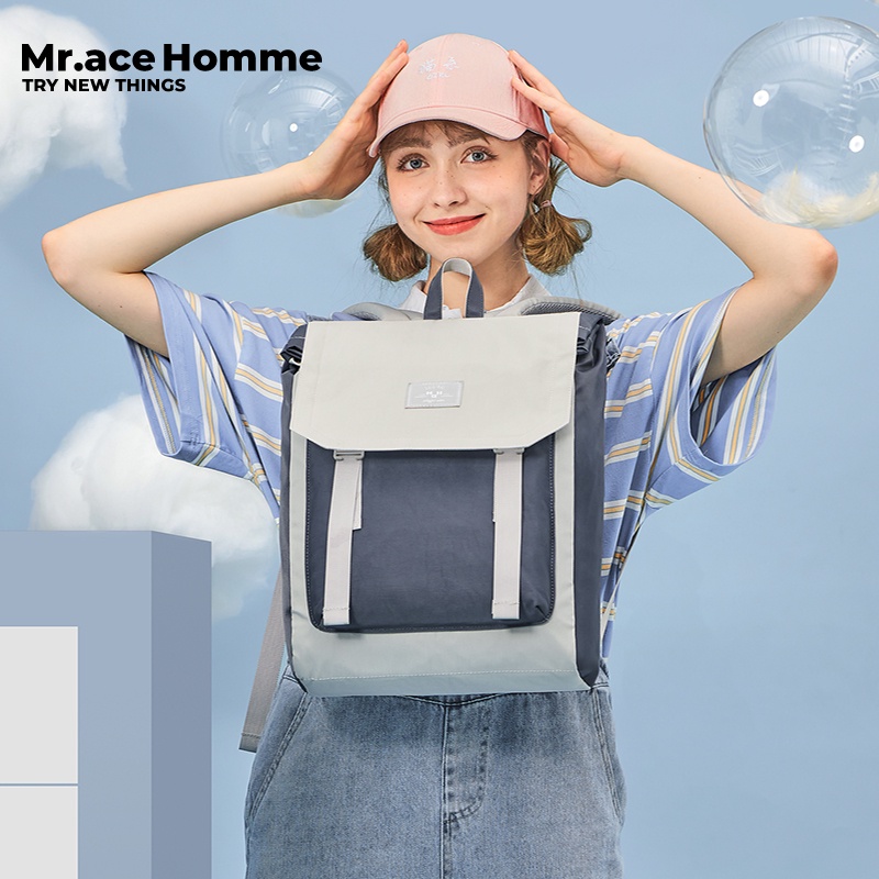 Mr. ace Homme Ash Backpack กระเป๋าเป้สะพายหลัง กระเป๋านักเรียน ขนาดใหญ่ ...