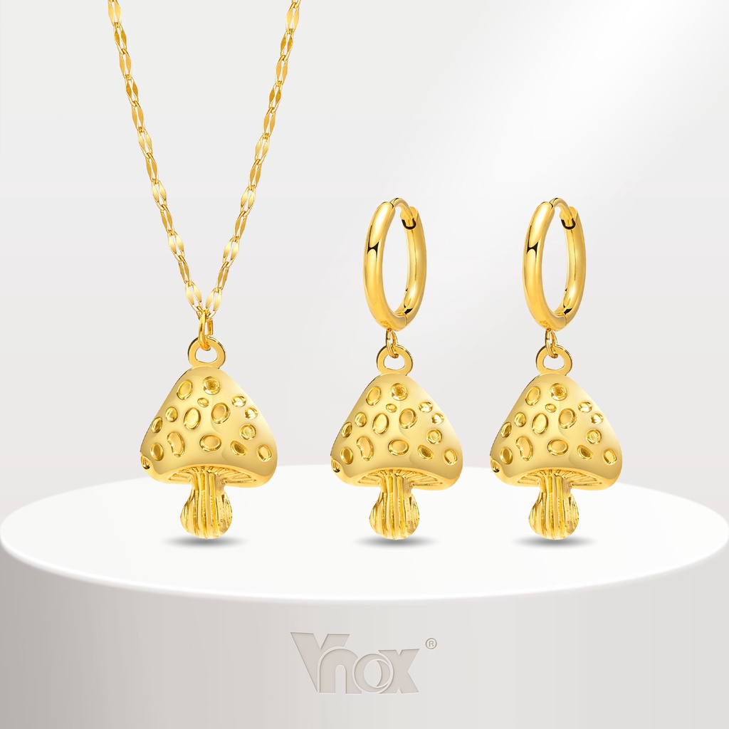Vnox ชุดต่างหูจี้เห็ดน่ารัก ชุบทอง สร้อยคอเหล็ก ไร้สนิม สําหรับผู้หญิง ...