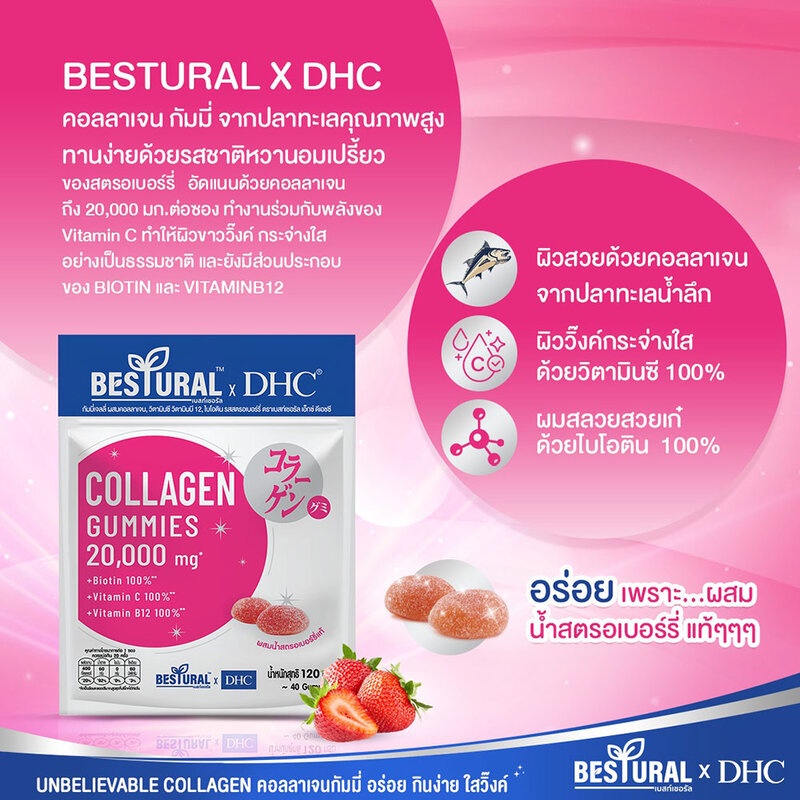 DHC X Bestural Collagen Gummy 20days 120g x 40 Tablets ดีเอชซี คอลลาเจน กัมมี่ 20 วัน คอลลาเจน ...