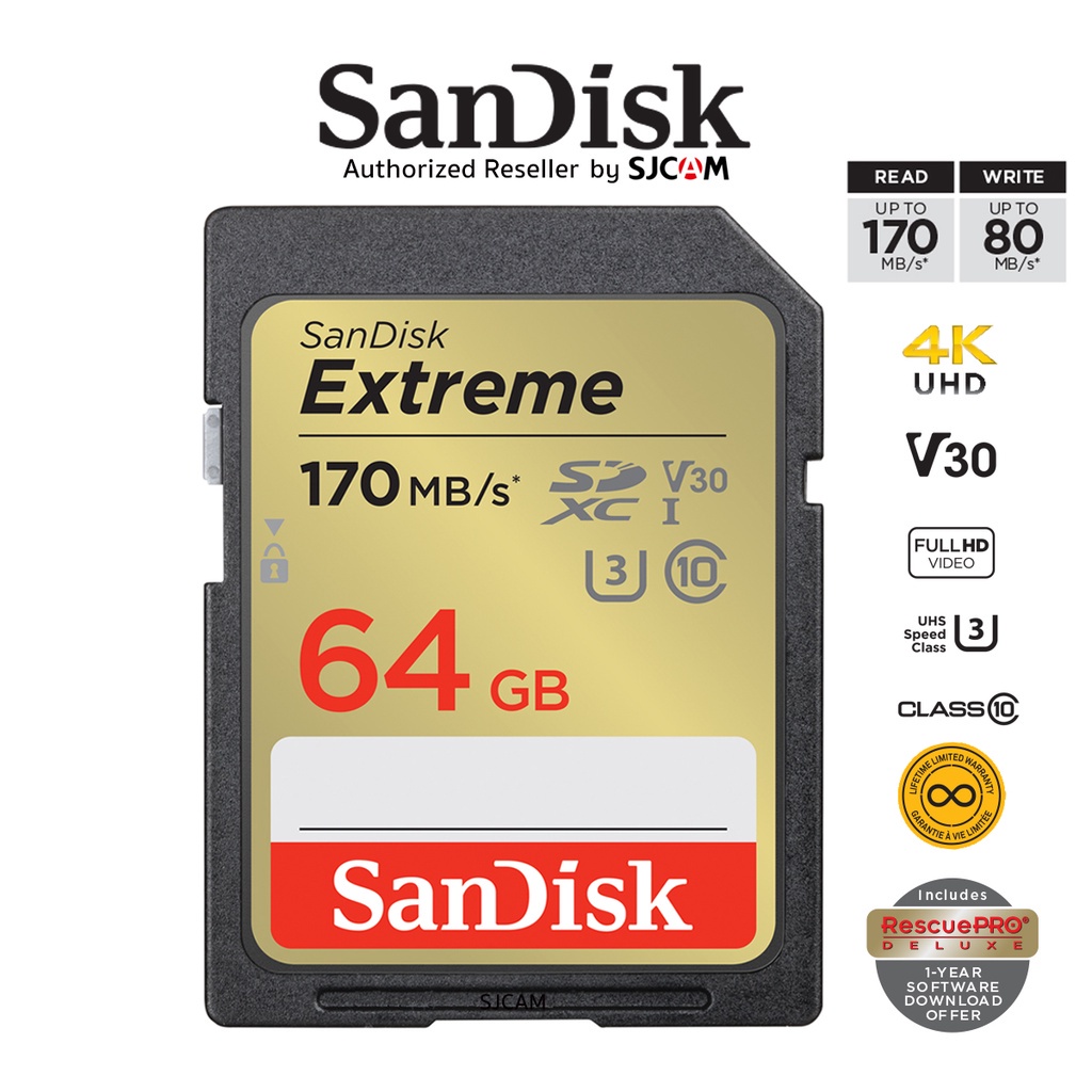 SanDisk Extreme SD Card SDHC / SDXC 32GB , 64GB , 128GB , 256GB ...
