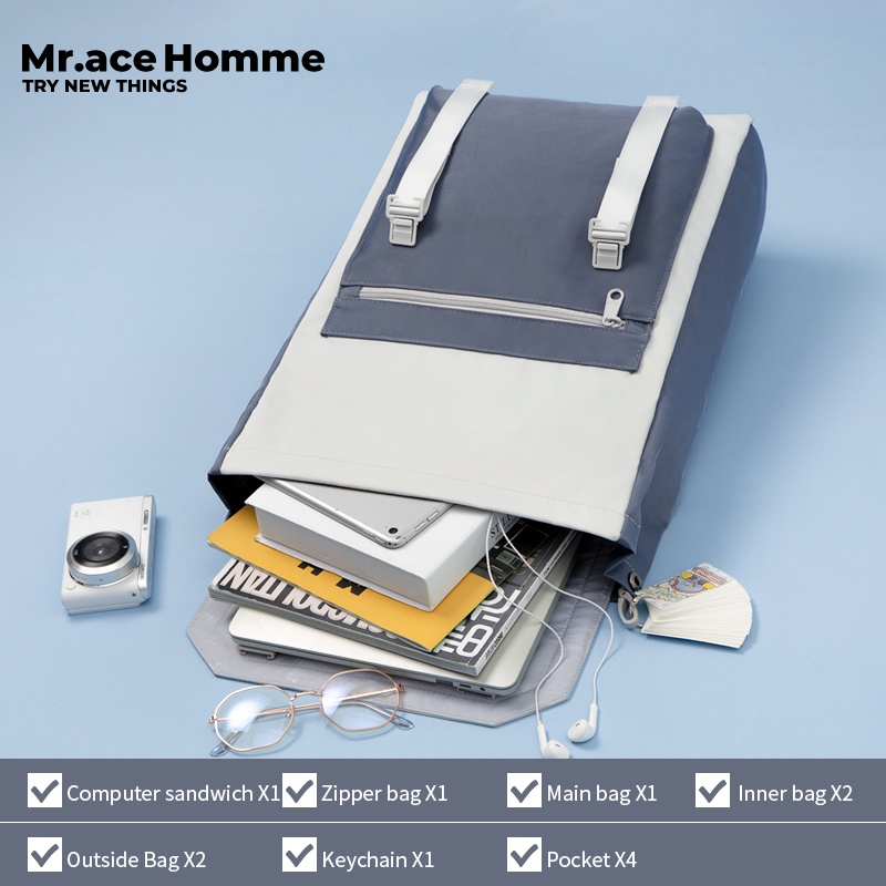 Mr. ace Homme Ash Backpack กระเป๋าเป้สะพายหลัง กระเป๋านักเรียน ขนาดใหญ่ ...
