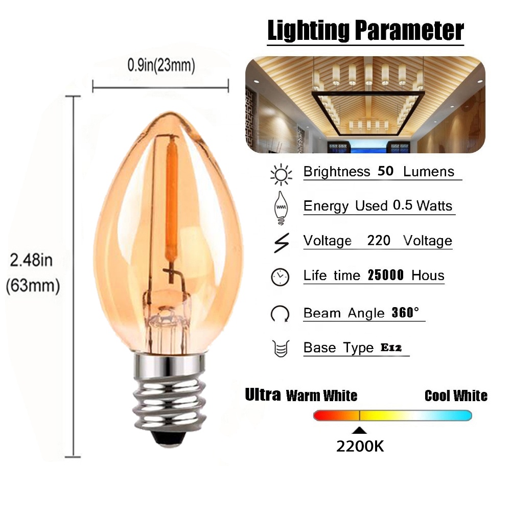 Vitange หลอดไฟ LED Edison E12 E14 E27 1W 2W 3W 4W 6W 8W C7 T22 C35 A19 G40 G80 ST45 ST64 หรี่แสง ...