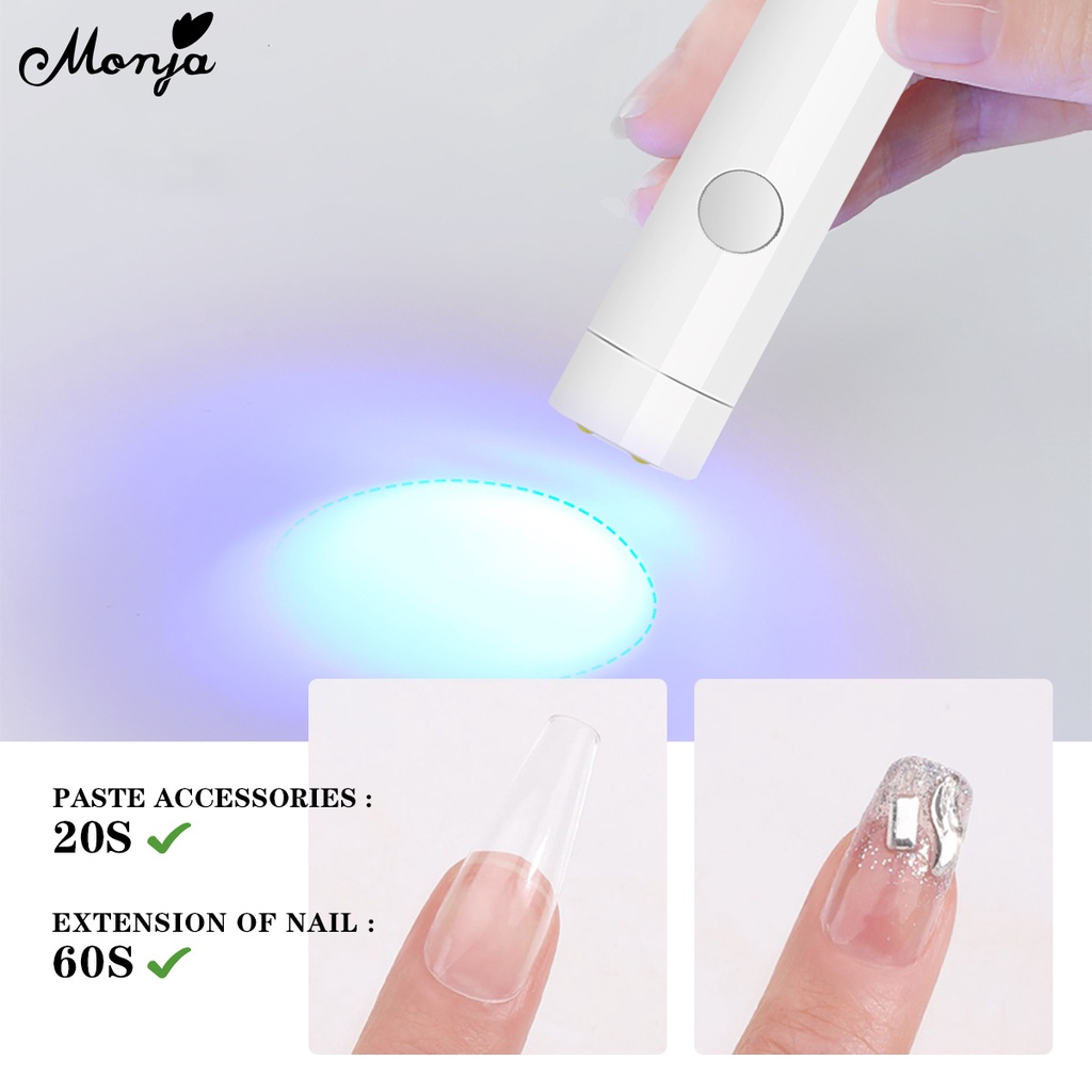 Monja เครื่องเป่าเล็บเจล UV Led 3 ดวง แห้งเร็ว ขนาดเล็ก พกพาง่าย สีขาว ชมพู สําหรับทําเล็บ DIY ...