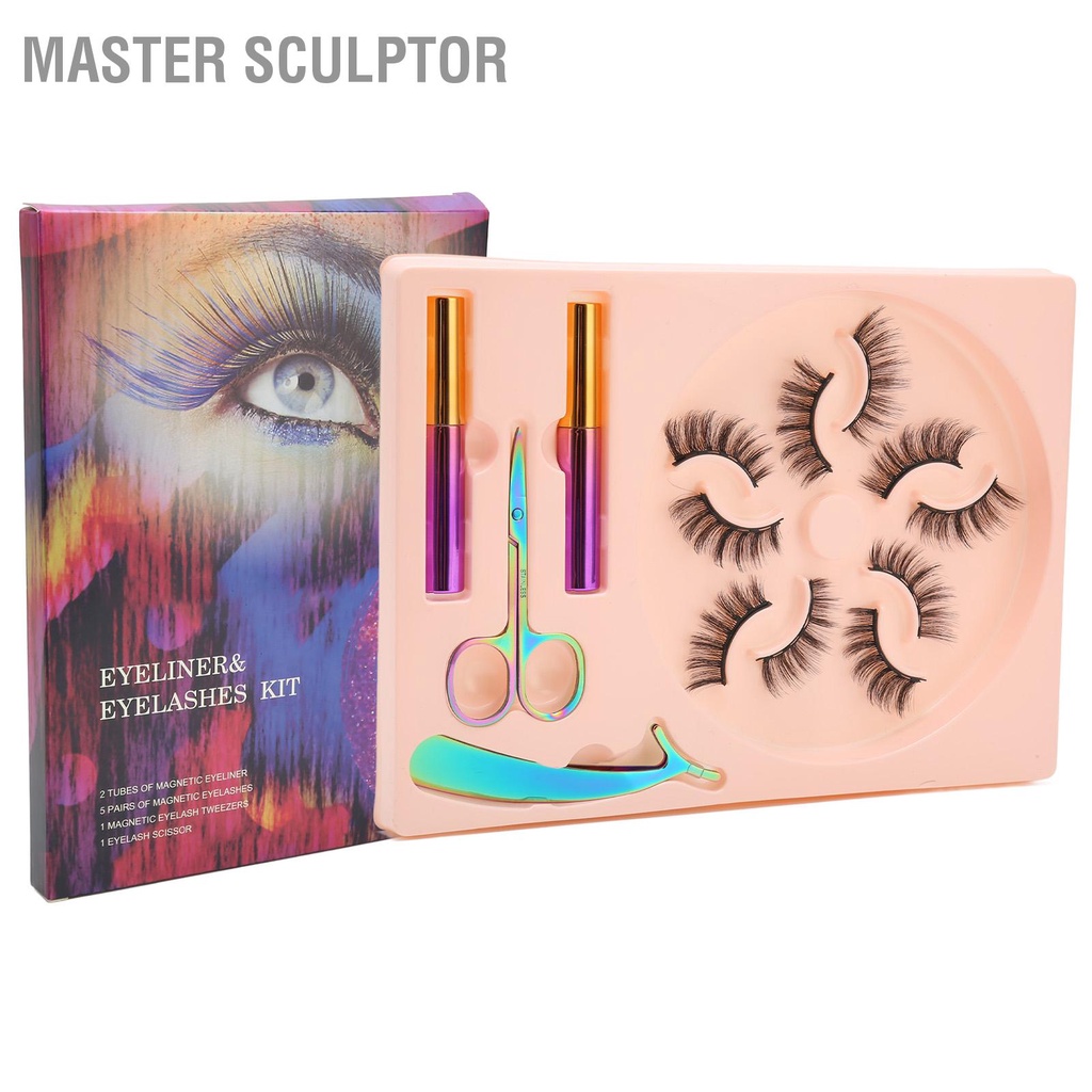 Master Sculptor ขนตาแม่เหล็ก 5 คู่พร้อมชุดอายไลเนอร์กาวฟรีกันน้ำแห้ง ...