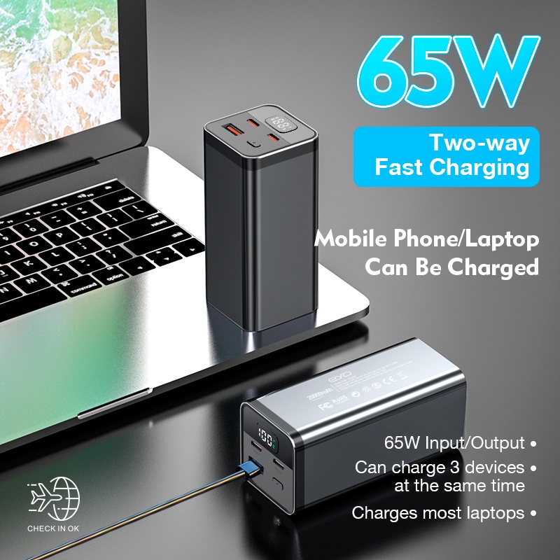 EYD 65W Power Bank 20000mAh Type C PD Fast Charging Powerbank แบบพกพา ...