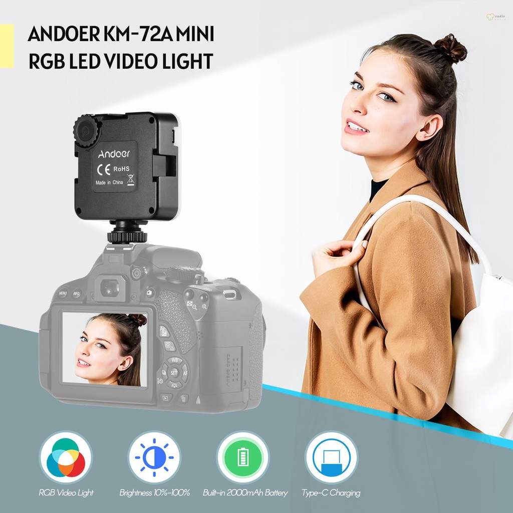 พร้อมส่ง Andoer KM-72A ไฟวิดีโอ LED RGB หรี่แสงได้ ขนาดเล็ก 6W แบตเตอรี่ในตัว 2000mAh พร้อมขา ...
