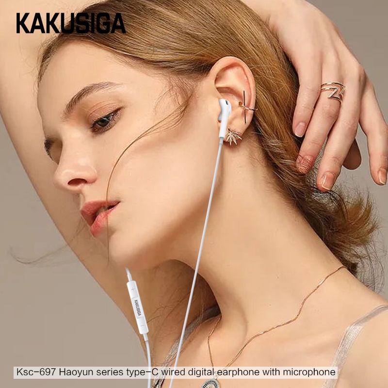หูฟังแบบมีสายพร้อมไมโครโฟน หัวเสียบสำหรับไทป์ซี KSC-697 HAOYUN Type-C wired control earphone ...