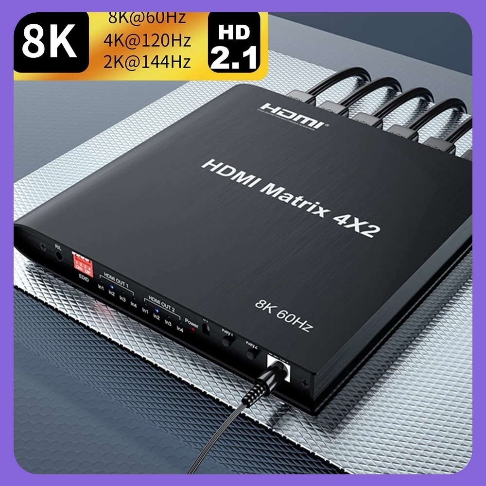 4k 120Hz HDMI Matrix 4x2 8K 60Hz Matrix HDMI 2.1 สวิตช์แยก เข้า 4 ออก 2 ...