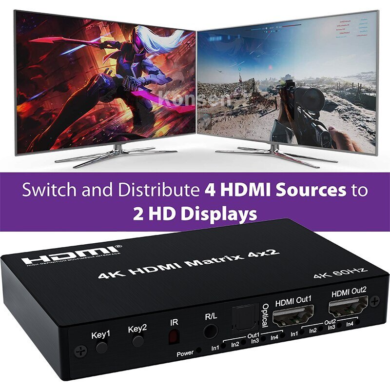 Hdmi Matrix 2x4 4x2 Matrix HDMI Switcher 4 in 2 Out พร้อมออปติคอล 3.5 มม. Audio Out 4K 60Hz 2x2 ...