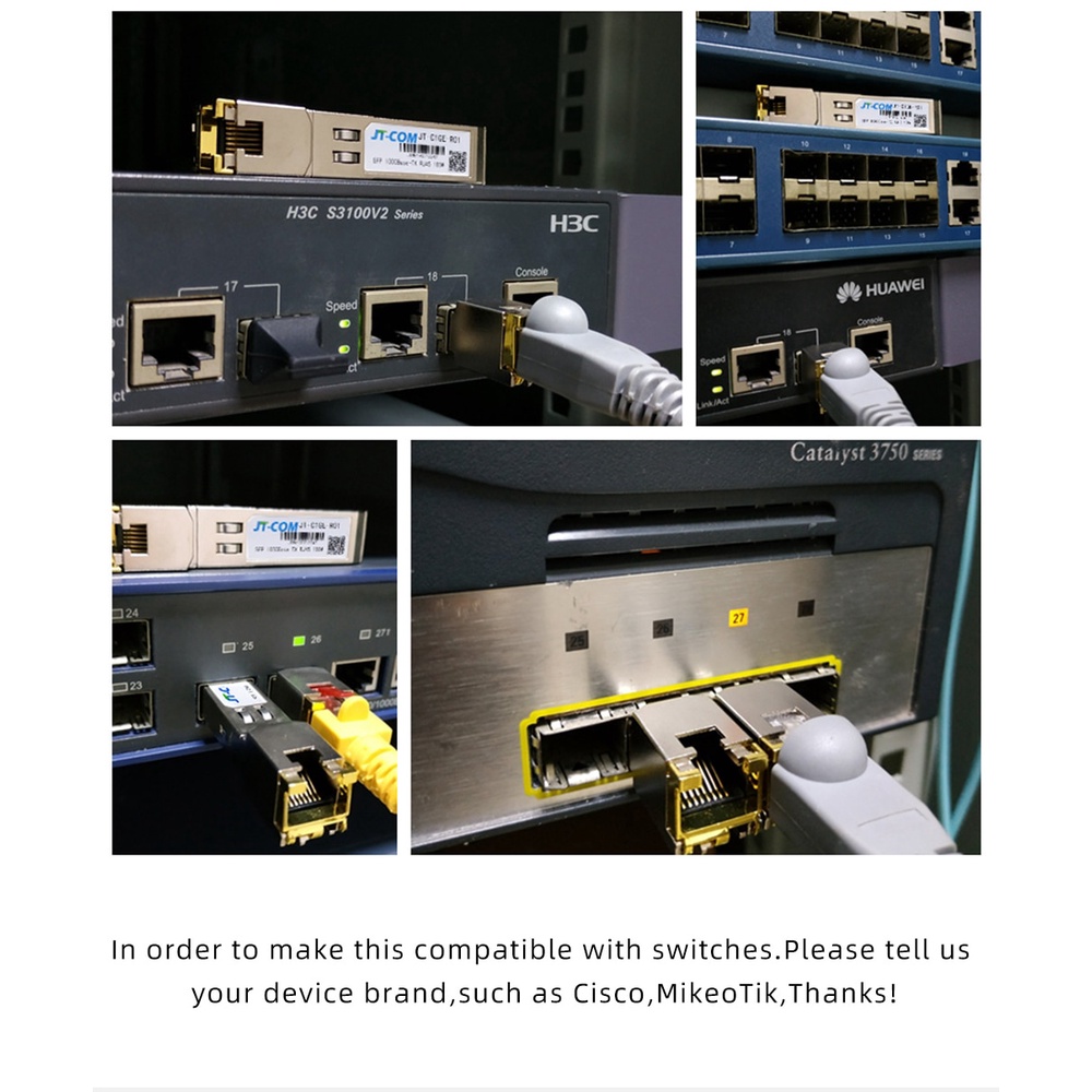 Jt-com โมดูลรับส่งสัญญาณไฟฟ้า 1000Mbps RJ45 SFP SFP 1000Mbps SFP RJ45 ...