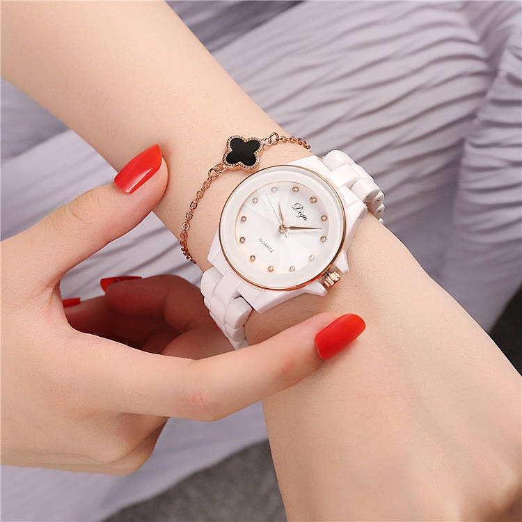 New Ceramic Watch Womens White Diamond Waterproof Quartz Watch Korean ...