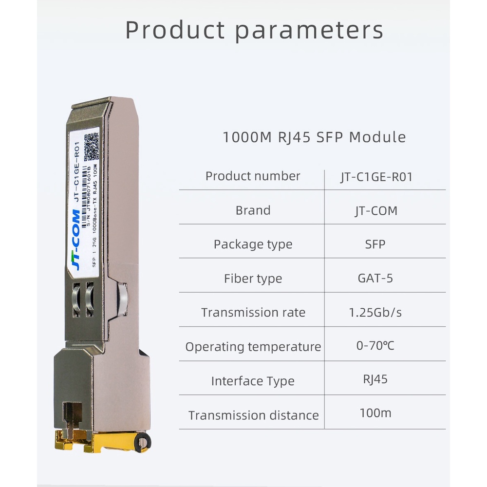 Jt-com โมดูลรับส่งสัญญาณไฟฟ้า 1000Mbps RJ45 SFP SFP 1000Mbps SFP RJ45 ...