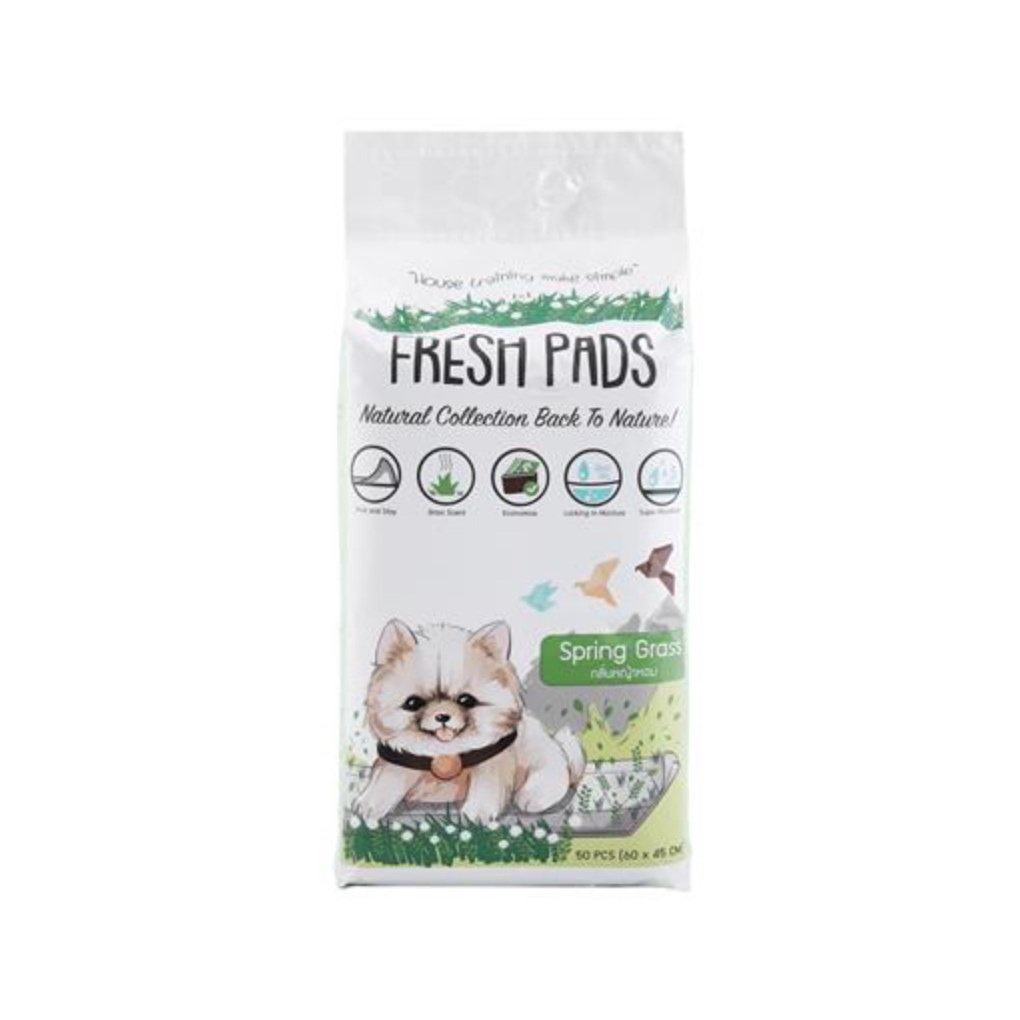 แผ่นรอง FRESH PADS (M) 50 ชิ้น แผ่นรองฉี่สุนัข กลิ่นหญ้า หอมๆ ...