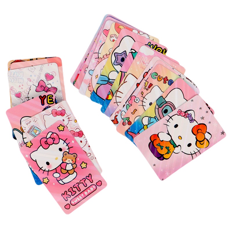 24PcsBox Anime Sanrio Cards Cute KT Cat Hello Kitty Kuromi Melody Shiny ...