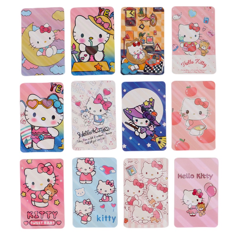 24PcsBox Anime Sanrio Cards Cute KT Cat Hello Kitty Kuromi Melody Shiny ...
