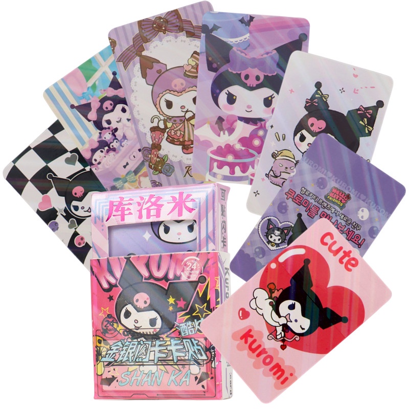 24PcsBox Anime Sanrio Cards Cute KT Cat Hello Kitty Kuromi Melody Shiny ...