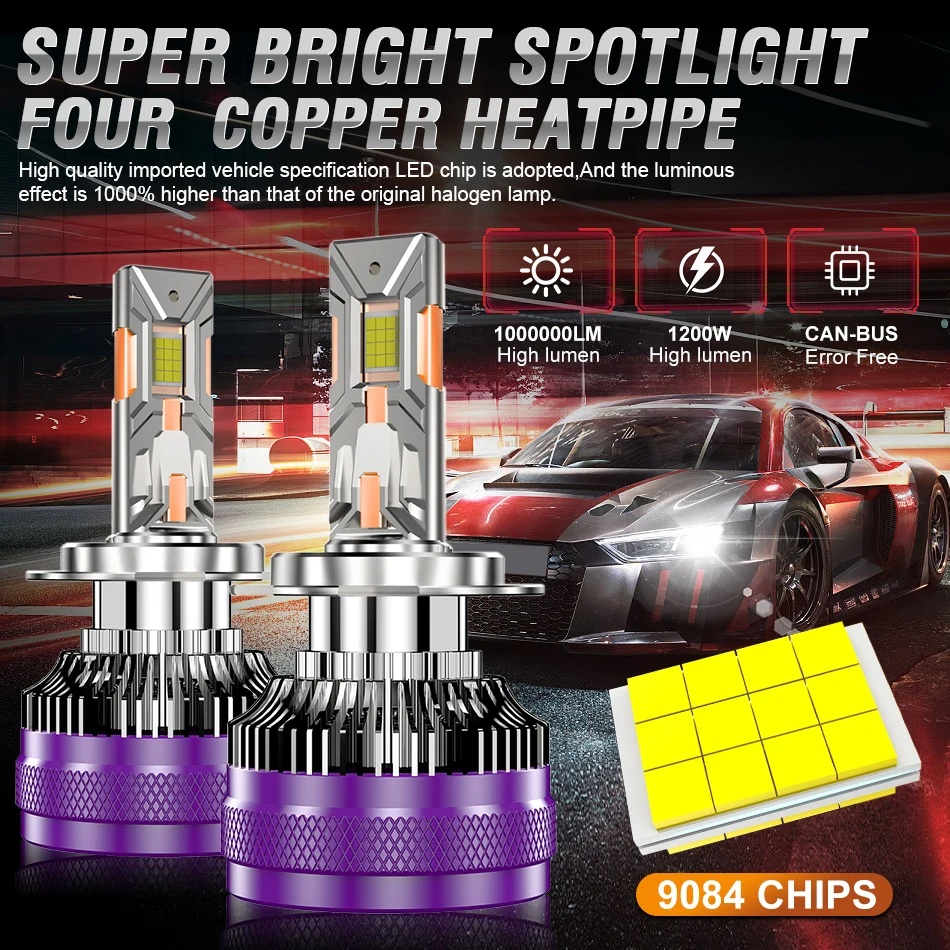 ซุปเปอร์ไบรท์ H7 H11 H4 Canbus ไฟหน้า 1000000LM 9084 CSP LED ไฟตัดหมอก H1 H8 H9 9005 9006 HB3 ...