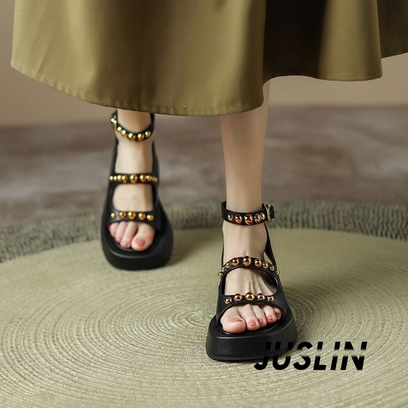 JUSLIN รองเท้าแตะผู้หญิง ส้นแบน ใส่สบาย สไตล์เกาหลี รองเท้าแฟชั่น 2023 ...