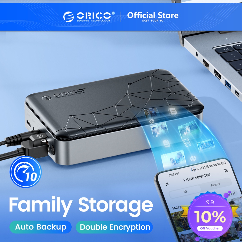 Orico พอร์ตจัดเก็บข้อมูลส่วนบุคคล 3.5 นิ้ว Type-C ความเร็วสูง NAS พร้อมรีโมตสํารอง และแชร์ 12V ...