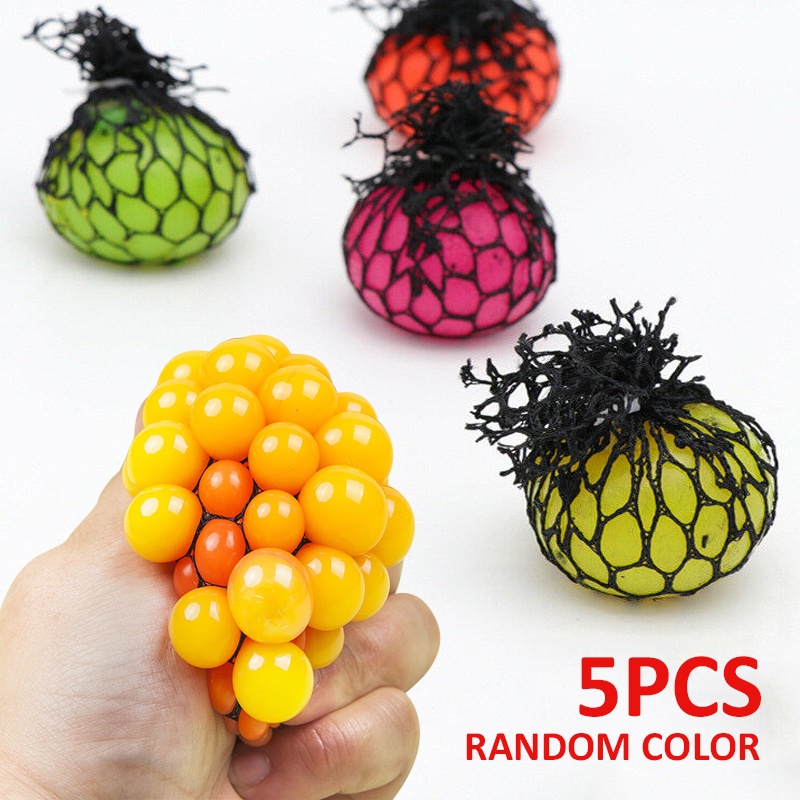 5pcs 5cm Squishy Mesh Sensory Stress Relief Grape Ball Toy Squeeze ...
