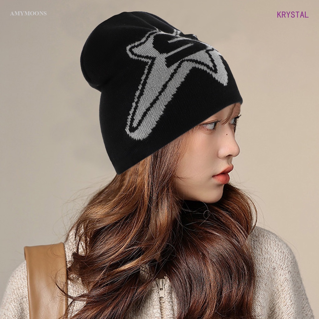 Krystal หมวกจัมเปอร์ ผ้าถัก ลายดาวห้าแฉก สไตล์ฮิปฮอป แฟชั่นสําหรับ ...