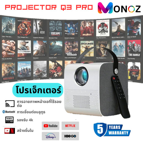 Android Full HD 4K Projector 720P Q3 Pro โปรเจคเตอร์ 4200 Bluetooth เชื่อมต่อมือถือ หรือ คอมได้ ...