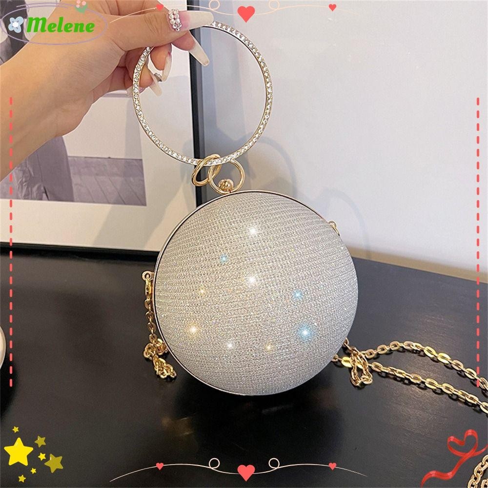 Melene กระเป๋าสะพายไหล่ ทรงคลัทช์ ประดับพลอยเทียม สีทองสว่าง แฟชั่น ...
