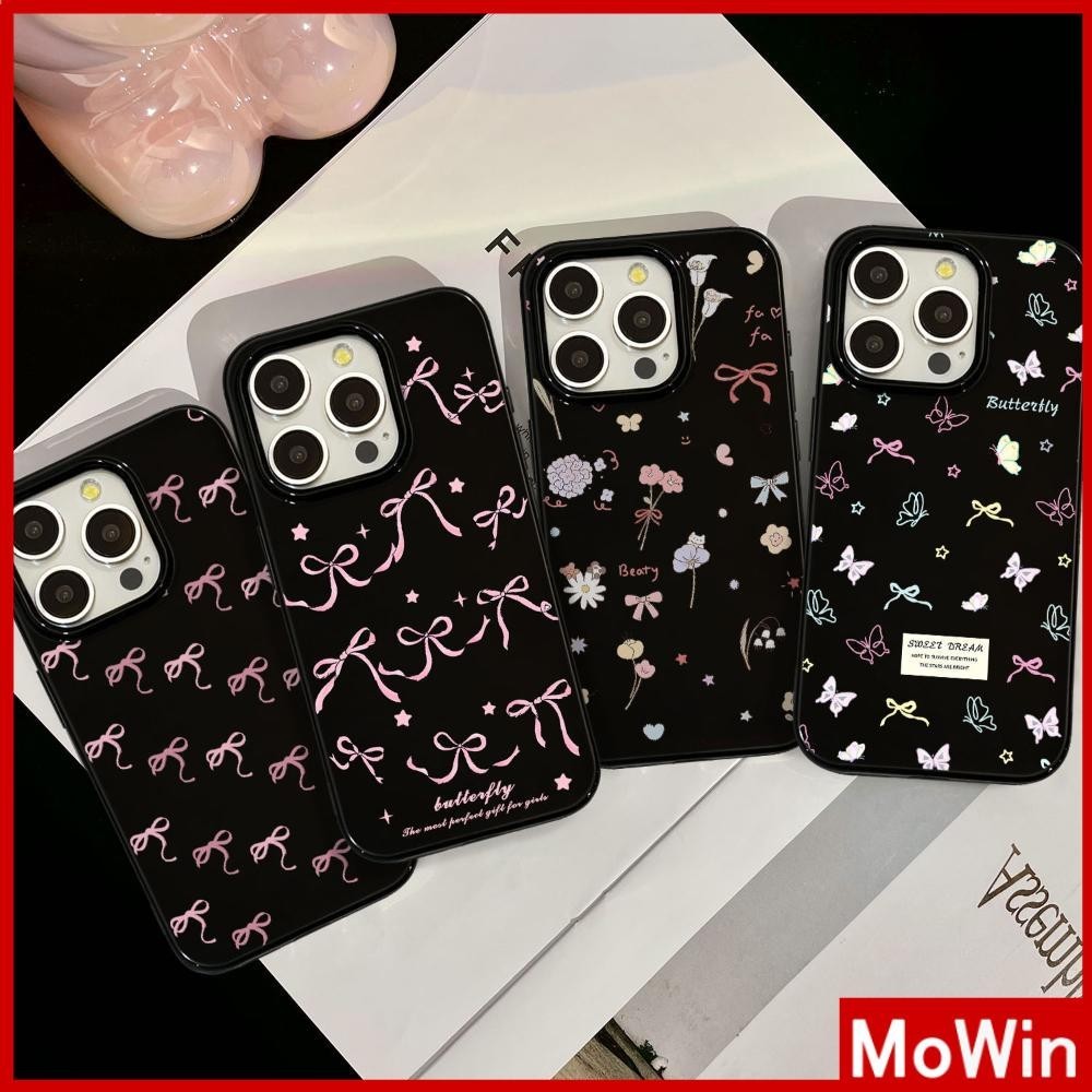 Mowin - สำหรับ iPhone 15 Pro Max เคส ไอโฟน สีดำมัน TPU ซอฟท์เคส กันกระแทกกล้องป้องกัน โบว์ดอกไม้ ...